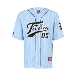 T-Shirt Fubu "Fubu Herren FM232-003-3 Fubu Varsity Pinstripe Baseball Jersey", Herren, Gr. XL, lightblau, schwarz, 100% Polyester, gestreift, loose fit, V-Ausschnitt, Shirts T-Shirt