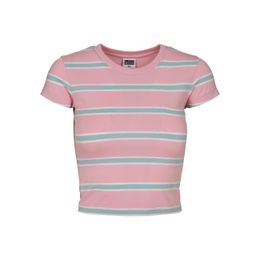 T-Shirt Urban Classics "Urban Classics Damen Ladies Stripe Cropped Tee", Damen, Gr. XL, girlypink, oceanblau, 95% Baumwolle, 5% Elasthan, gestreift, slim fit, Rundhals, Shirts T-Shirt