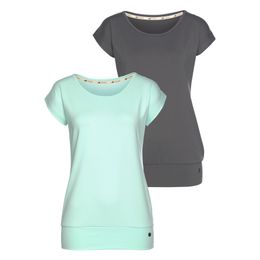 Yoga & Relax Shirt OCEAN SPORTSWEAR "Soulwear - Essentials Yoga Shirts", Damen, Gr. 38, gr&uuml;n (mint, anthrazit), Single Jersey, Obermaterial: 92% Polyester, 8% Elasthan, figurbetont h&uuml;ftbedeckend, Rundhals, Shirts, leicht &uuml;berschnittene Schultern, l&auml;ngerer Schnitt