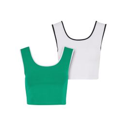 T-Shirt Urban Classics "Urban Classics Ladies Contrast Cropped Top", Damen, Gr. L, froggrün, weiß, weiß, schwarz, 95% Baumwolle, 5% Elasthan, unifarben, slim fit, U-Boot-Ausschnitt, Shirts T-Shirt