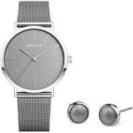 Bering Set: Uhr und Ohrringe Damen Gr&ouml;&szlig;e One Size grau / silber