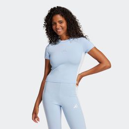 T-Shirt adidas Sportswear "W 3S SJ BABY T", Damen, Gr. L, blau (glow blau, wei&szlig;), Obermaterial: 93% Baumwolle, 7% Elasthan, Rundhals, Shirts T-Shirt