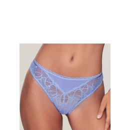 Stringpanty Lascana "Alicia", Damen, Gr. 40/42, blau (kornblumenblau), Microtouch, Obermaterial: 90% Polyamid, 10% Elasthan, figurbetont, Unterhosen, aus dezent transparenter Spitze