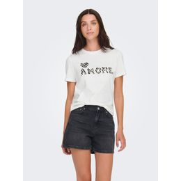 T-Shirt Only "ONLDITTE LIFE RHNSTN S/S ANIMAL TOP JRS", Damen, Gr. S, cloud dancer detail:heart, amore, Jersey, Obermaterial: 100% Baumwolle, bedruckt, regular fit, Rundhals, Shirts T-Shirt