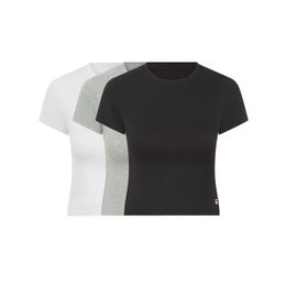 G-Star Raw T-Shirt G-STAR "SERPENTINE, 3 PACK BABY TEES", Damen, Gr. L, hellwei&szlig;, light grau marl, schwarz, Jersey, Obermaterial: 95% Modal, 5% Elasthan, unifarben, figurbetont taillenlang, Rundhals, abgesteppte Kante, Shirts T-Shirt, mit Rundhals, figurbetont