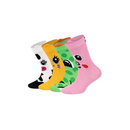 Happy Socks Socken 'Animals' M&auml;dchen Gr&ouml;&szlig;e 28/31 gelb / gr&uuml;n / pink / wei&szlig;
