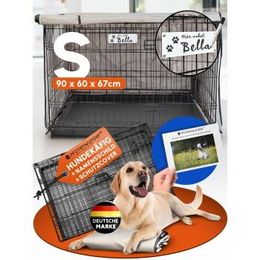 PfotenWunder&reg; Hundek&auml;fig klappbar 90*60*67cm, Hundetransportk&auml;fig mit 2 T&uuml;ren + 1 Abdeckung & 1 Trainingsbuch | Tiertransportbox, Hundetransportbox, Hundebox Auto, Drahtk&auml;fig faltbar mit Bodenschale
