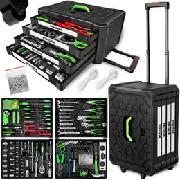 TecTake&reg; Werkzeugkoffer, 899-teilig, &uuml;bersichtliche Anordnung auf 4 Ebenen, inklusive Sicherheitsstift, mit Klappgriff und Teleskopgriff