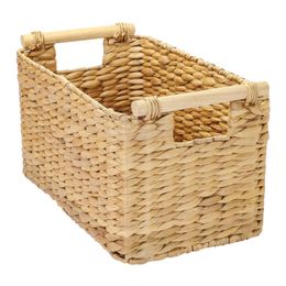 HMF 37279 Aufbewahrungskorb Badezimmer, Korb geflochten aus Wasserhyazinthe mit Holzgriffen, 30 x 15 x 13 cm oder 37 x 22 x 20 cm