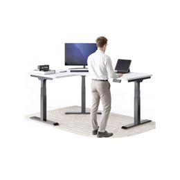 DESKSPACE Elektrisch höhenverstellbarer Eck-Tisch, Weiß Tischplatte / Schwarz Gestell
