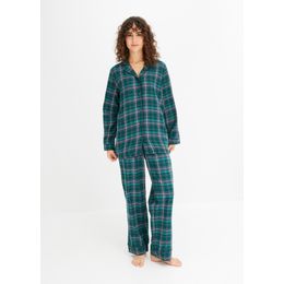 bonprix Gewebter Pyjama aus Flanell, gr&uuml;n, Flanell
