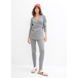 bonprix Set aus Umstands-Wickelshirt mit bequemer Leggings (2-tlg.Set), grau, mit Baumwolle