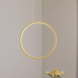 LED-Hängeleuchte Saturno vertikal, gold, Ø 50 cm, Metall