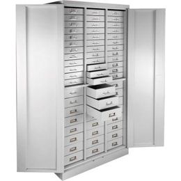 ADB Schubladenschrank, 60 Schubladen, Zylinderschloss, 2-Punkt-Verriegelung, B 800 x T 410 x H 1790 mm, lichtgrau RAL 7035