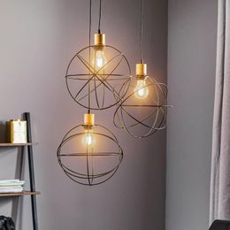 Luminex H&auml;ngelampe Gerid dreiflammig rund schwarz/messing