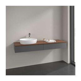 Villeroy & Boch Villeroy und Boch Antao Waschtisch-Unterschrank L15012GK mit Beleuchtung, 2 Ausz&uuml;ge, 1600 x 190 x 500 mm, Front ohne Struktur, Anthracite Matt Lacquer / Warm Walnut