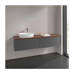 Villeroy & Boch Villeroy und Boch Antao Waschtisch-Unterschrank L37112GK mit Beleuchtung, 2 Ausz&uuml;ge, 1600 x 360 x 500 mm, Front mit Struktur, Anthracite Matt Lacquer / Warm Walnut