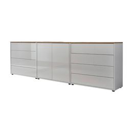 Mid.you Sideboard Mailand Set 4, Wei&szlig;, Eiche Artisan, Wei&szlig; Hochglanz, Holzwerkstoff, 3 F&auml;cher, 8 Schublade(n) Schubladen, 237x73x33 cm, erweiterbar, stehend, Wohnzimmer, Kommoden & Sideboards, Sideboards