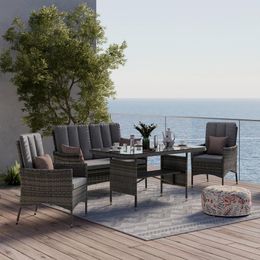 Ambia Garden Dining-Loungeset, Grau, Metall, Kunststoff, Glas, Textil, 4-teilig, F&uuml;llung: Schaumstoffflocken,Schaumstoffflocken, Rundrohr, Tisch mit Glasplatte, Loungem&ouml;bel, Gartenlounge-Sets