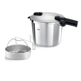 Fissler Schnellkochtopf Vitaquick&reg; Premium, Silber, Edelstahl, Metall, 10,0 L, 25 cm, Handmade in Germany, Druckregelventil, Sicherheitsventil, Sicherheitsdichtung, Sicherheitsverschluss, Gegengriff, Kochen, T&ouml;pfe, Schnellkocht&ouml;pfe