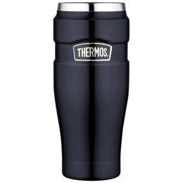 Thermos Thermobecher Stainless King, Dunkelblau, Metall, Kunststoff, 0,47 L, BPA-frei, doppelwandig, schlag- und bruchfest, abnehmbarer Deckel, h&auml;lt warm, rostfrei, schadstofffrei, Kaffee & Tee, Tassen, Thermobecher