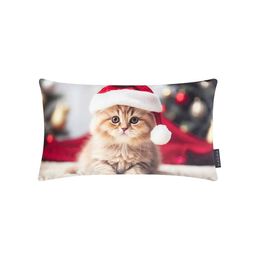 MAGMA Heimtex Kissenh&uuml;lle "Christmas Cat" in Bunt - (L)30 x (B)50 cm - 27% | Dekokissen
