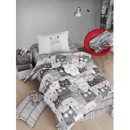 Colorful Cotton Bettw&auml;sche-Set "Duvarda Kediler" in Grau/ Wei&szlig; - 70% | Gr&ouml;&szlig;e 135x200 cm | Bettwaesche-bettwaren