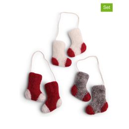 Gry & Sif 3er-Set: Dekoh&auml;nger ''Socks'' in Wei&szlig;/ Rot/ Grau - (L)5 x (B)4 cm - 13% | Wohndekoration