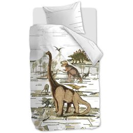 Hanneke de Jager Renforcé-Bettwäsche-Set "Dinosaurs" in Weiß/ Beige - 59% | Größe 120x150 cm | Baby-bettwaesche