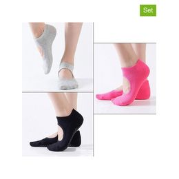 Onamaste 3er-Set: Yoga-Socken in Grau/ Pink/ Schwarz - 59% | Größe 36-44 | Damen-outdoor-ausruestung