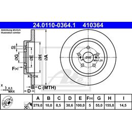ATE Bremsen-Set VA + HA Bremsensatz, Scheibenbremse vorne hinten rechts links bel&uuml;ftet 279mm f&uuml;r LEXUS TOYOTA SUBARU 04465-12610 04466-47030 04465-421