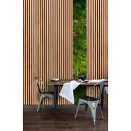 Livingwalls living walls Vliestapete &raquo;Holzleisten-Tapete mit Moosoptik Naturdesign&laquo; matt glatt Vlies