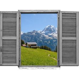 queence Wandtattoo &raquo;Almh&uuml;tte&laquo; Wandsticker, Wandbild, selbstklebend, 3D, Fenster bunt