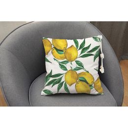 queence Dekokissen &raquo;Mediterrane Zitronen mit Bl&auml;ttern&laquo; Outdoor-Kissen mit &Ouml;se und dicker Stoffkordel bunt + bedruckt gemustert Obermaterial: 100%...