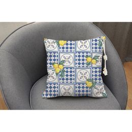 queence Dekokissen &raquo;Mosaik, Kachel Zitronen&laquo; Outdoor-Kissen mit &Ouml;se und dicker Stoffkordel bunt + bedruckt gemustert Obermaterial: 100% Polyester...