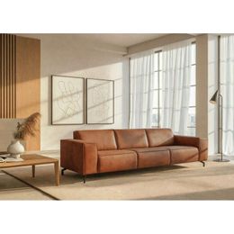 Home Affaire 3-Sitzer &raquo;Lorcan 257 cm, weiches Sitzgef&uuml;hl&laquo; mit schwarzen Metallf&uuml;&szlig;en, Lederoptik und in weichem Strukturstoff 35% LEATHER, 65% PES