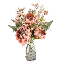 I.GE.A. Kunstblume &raquo;Protea Strau&szlig; in Vase&laquo; Artischocken Blumenstr&auml;u&szlig;e Seidenblume Dekoblume Bouquet Herbstdeko Mauve