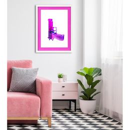 queence Bild mit Rahmen &raquo;Waffe, Pistole, pink&laquo; Sport 1 Stk. tlg. Poster mit buntem Acrylglas Passepartout pink Acrylglas, Holz
