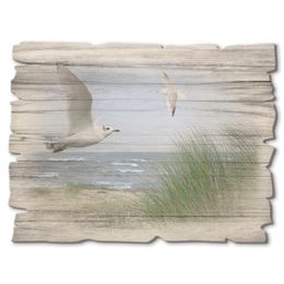 Artland Holzbild &raquo;Nordseestrand mit M&ouml;wen&laquo; Strand 1 Stk. tlg. blau Holzwerkstoff