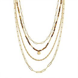 YOKOAMII Gliederkette &raquo;Y38&laquo; Kette gelbgold braun gelbgold 43,0/46,0/53,0/60,0 cm Basiskette + 3,0 Mehrreihige Kette f&uuml;r Damen
