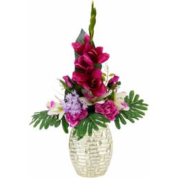 I.GE.A. Kunstpflanze &raquo;Arrangement Gladiole / Rosen in Vase&laquo; rosa Keramik, Kunststoff, Polyester