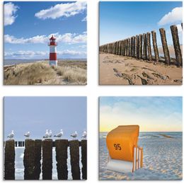 Artland Leinwandbild &raquo;Leuchtturm Sylt Strand M&ouml;ven Strandkorb&laquo; Strand 4 Stk. tlg. 4er Set, verschiedene Gr&ouml;&szlig;en blau Leinwand, MDF