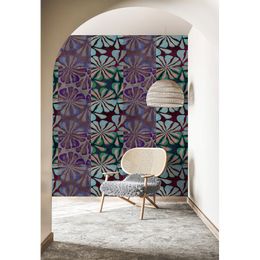 Livingwalls LIVING WALLS Vliestapete &raquo;Retro-Blumen-Tapete Bunt Lila T&uuml;rkis 70er Stil&laquo; matt glatt Lila B/L: 2,7 m m x 4 m m
