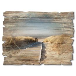 Artland Holzbild &raquo;Nordseestrand auf Langeoog - Steg&laquo; Strand 1 Stk. tlg. beige Holzwerkstoff