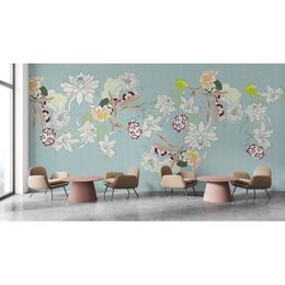 Livingwalls LIVING WALLS Vliestapete &raquo;Florale Mustertapete Fototapete Blumen modern&laquo; matt glatt Blau B/L: 2,5 m m x 5 m m