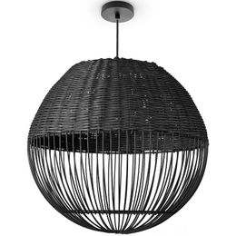 Paco Home Pendelleuchte »PURO« E27 Rattanlampe Korb Lampe LED Boho Natur Vintage Rund E27 Schwarz