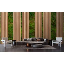 Livingwalls living walls Vliestapete &raquo;Holzleisten-Tapete mit Moosoptik Naturdesign&laquo; matt glatt Vlies