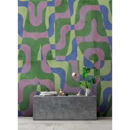 Livingwalls LIVING WALLS Vliestapete »Psychedelische Retro-Tapete Grün Lila Blau 70er« matt glatt Grün B/L: 2,7 m m x 4 m m