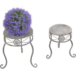 HOFMANN LIVING AND MORE Blumenhocker »Blumenständer im Shabby Look« Set, 2 Stk. tlg. mit verspielten Verzierungen aus lackiertem Metall grau