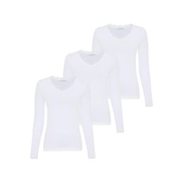 Ysabel Mora Damen YSABEL MORA Langarmshirt &raquo;BASIC COLLECTION COTTON WITH LACE&laquo; 3er Pack, das perfekte Basic-Longsleeve f&uuml;r jeden Tag wei&szlig; S